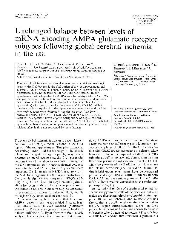 (PDF) Unchanged balance between levels of mRNA encoding AMPA glutamate ...