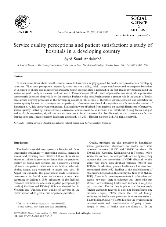 (PDF) Service quality perceptions and patient satisfaction: a study of ...