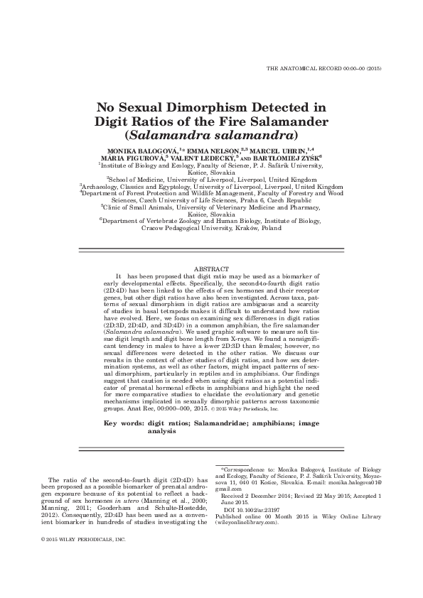 Pdf No Sexual Dimorphism Detected In Digit Ratios Of The Fire