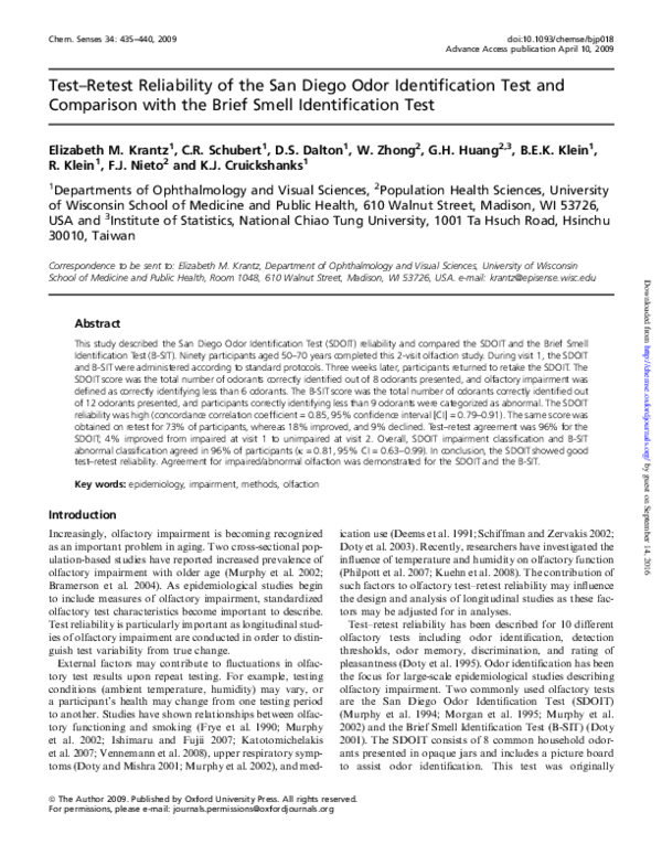 (PDF) Test-Retest Reliability of the San Diego Odor Identification Test ...