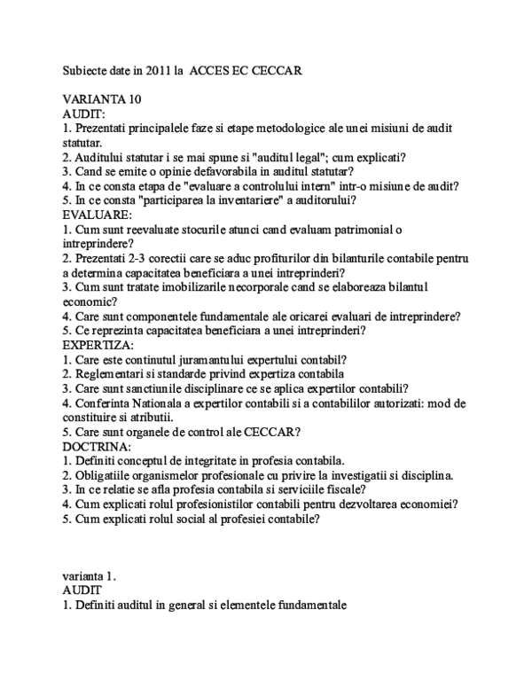 (DOC) Subiecte date in 2011 la ACCES EC CECCAR