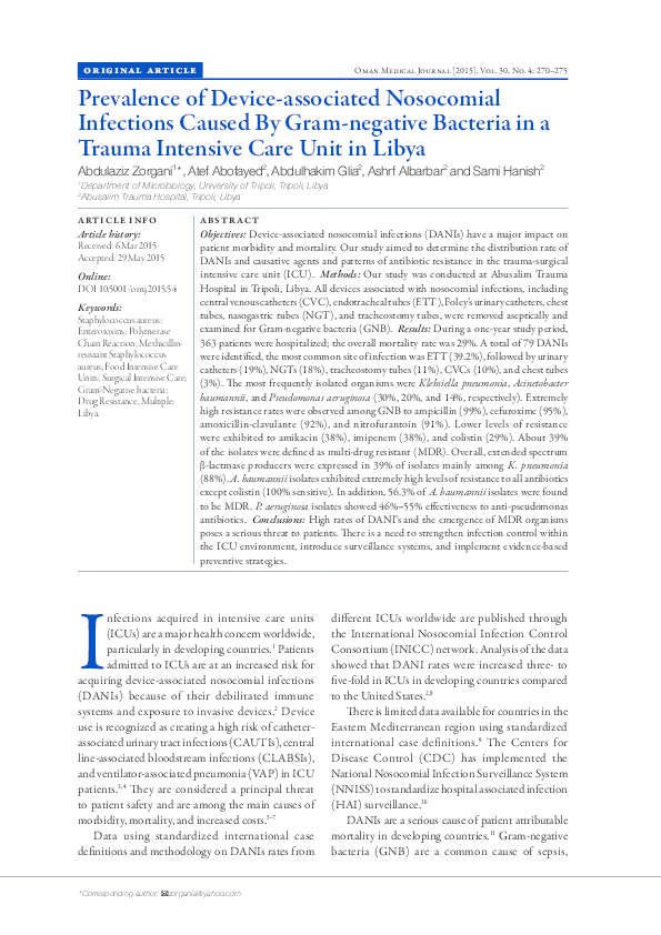 (PDF) Prevalence of Device-associated Nosocomial Infections Caused By ...
