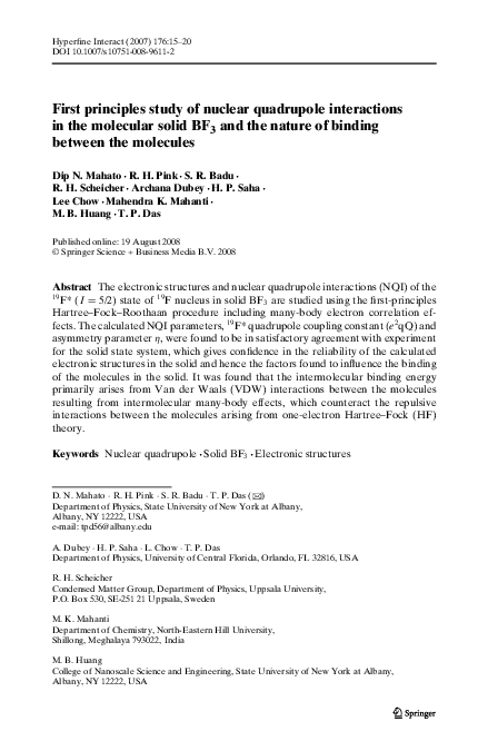 (PDF) First principles study of nuclear quadrupole interactions in the ...