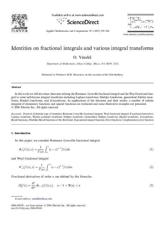 Pdf Fractional Integrals And Integral Transforms