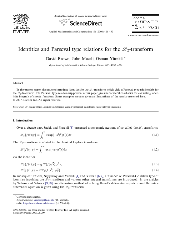 (PDF) Identities and Parseval type relations for the L2-transform