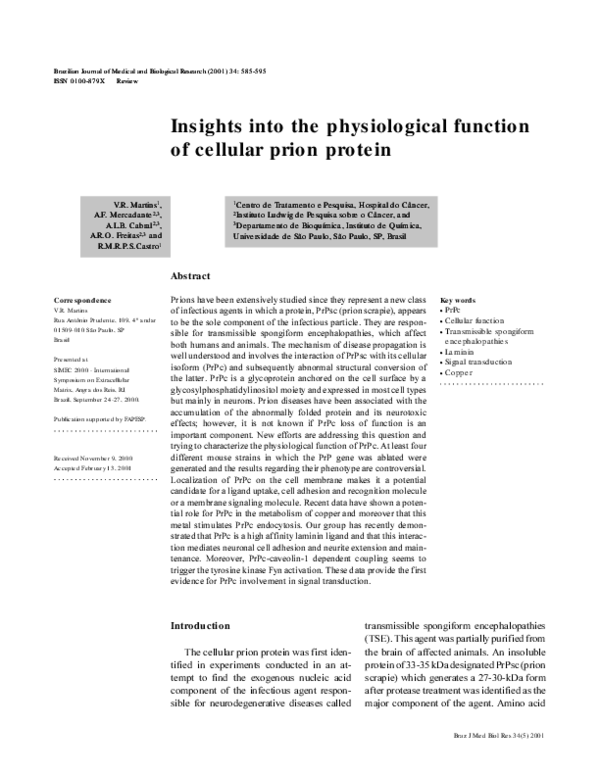 (PDF) Insights into the physiological function of cellular prion protein