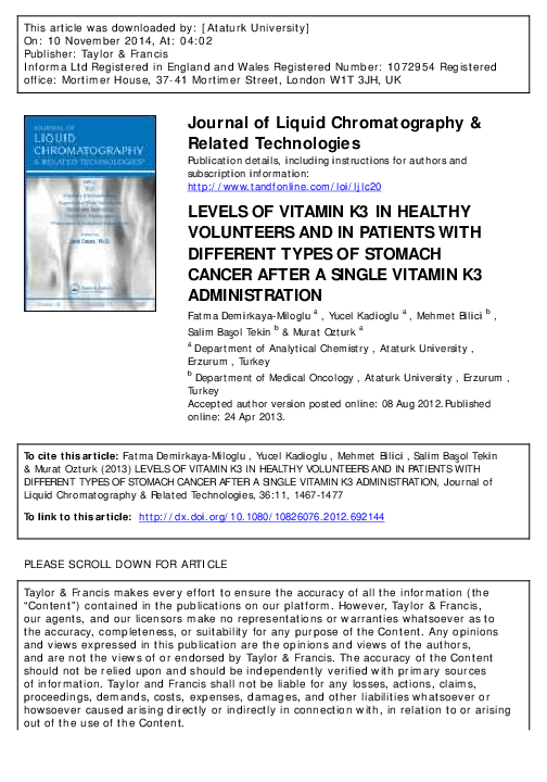 (PDF) LEVELS OF VITAMIN K3 IN HEALTHY VOLUNTEERS AND IN PATIENTS WITH ...