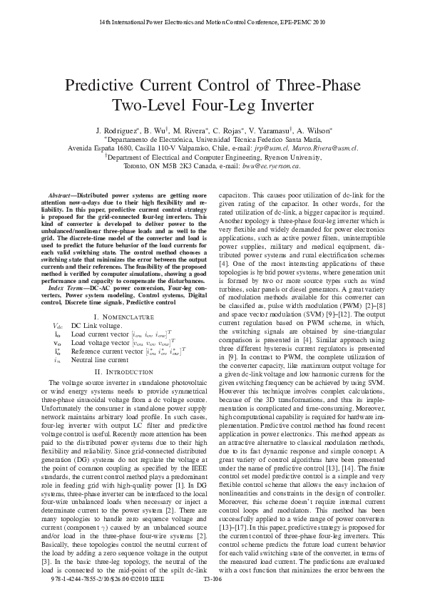 (PDF) Predictive current control of three-phase two-level four-leg inverter
