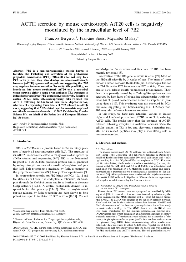 (PDF) ACTH secretion by mouse corticotroph AtT20 cells is negatively ...
