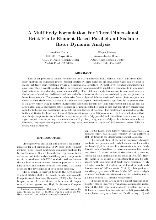 (PDF) A Multibody Formulation for Three Dimensional Brick Finite Element Based Parallel and ...