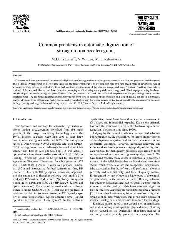 (PDF) Common problems in automatic digitization of strong motion accelerograms | Maria ...