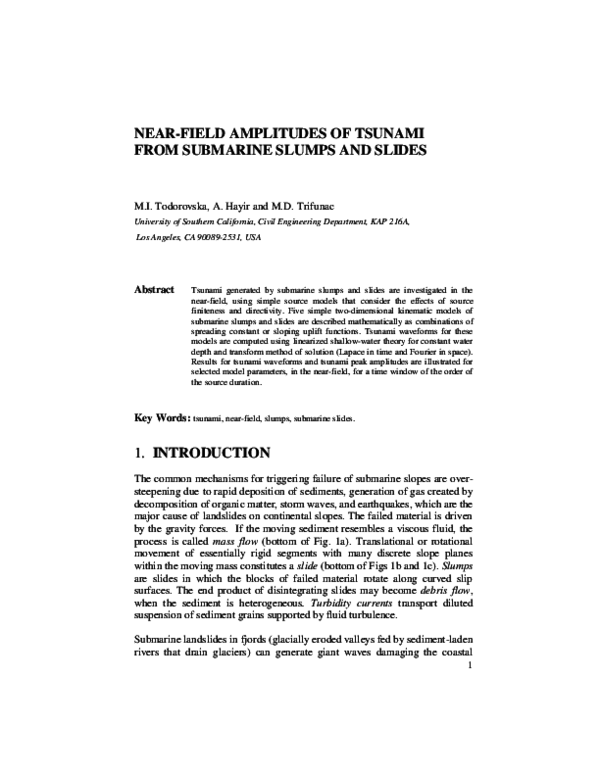 (PDF) Near-Field Amplitudes of Tsunami from Submarine Slumps and Slides
