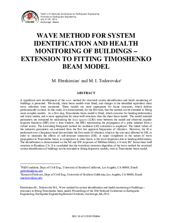 (PDF) Wave method for system identification and health monitoring of buildings–extension to ...