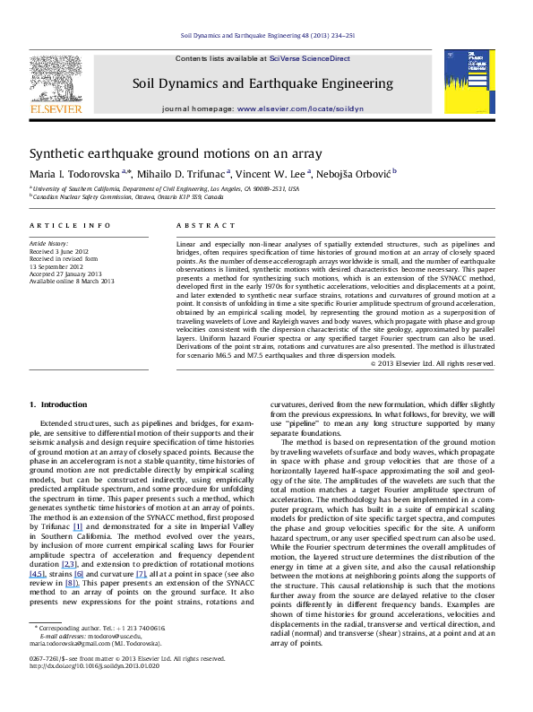 (PDF) Synthetic earthquake ground motions on an array