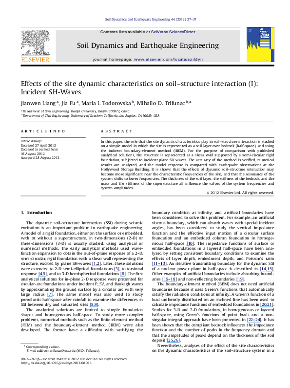 (PDF) Effects of site dynamic characteristics on soil–structure interaction (II): Incident P and ...