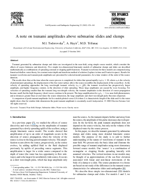 (PDF) A note on tsunami amplitudes above submarine slides and slumps
