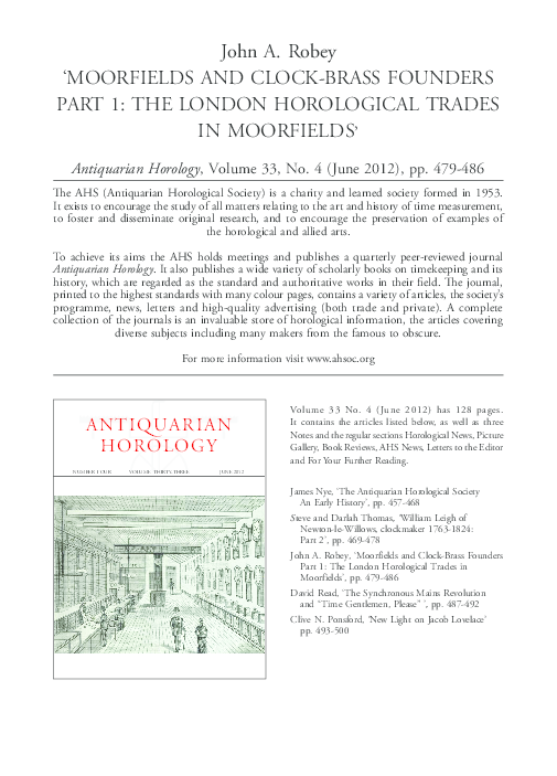 (PDF) Moorfields and Clock-Brass Founders Part 1: the London ...