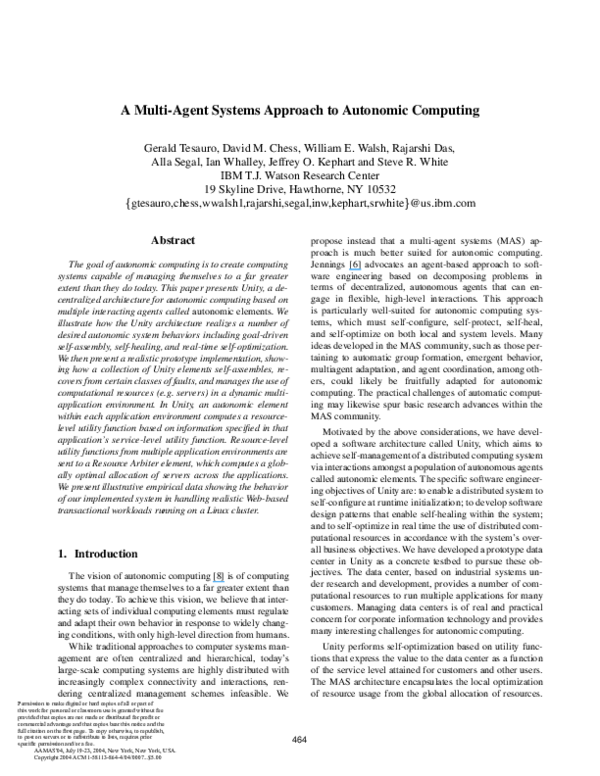 Pdf A Multi Agent Systems Approach To Autonomic Computing