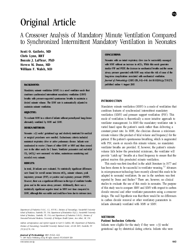 (PDF) A Crossover Analysis of Mandatory Minute Ventilation Compared to ...