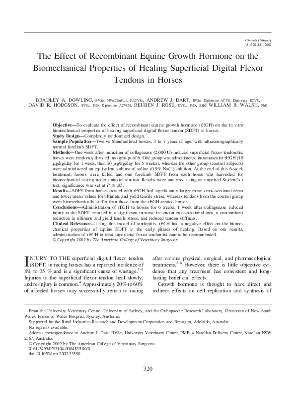 (PDF) The effect of recombinant equine growth hormone on the ...