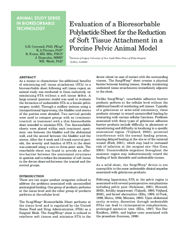 (PDF) Animal Study Series in Bioresorbable Technology