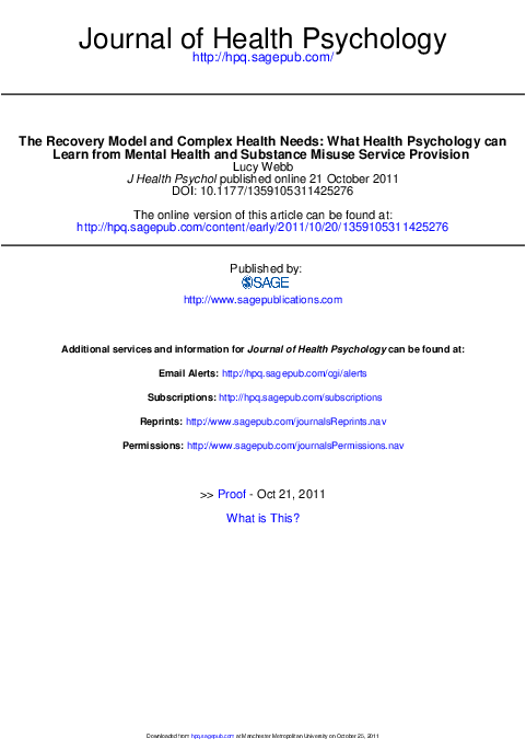 (PDF) The recovery model and complex health needs: What health ...