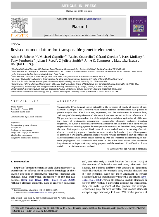 (PDF) Revised nomenclature for transposable genetic elements