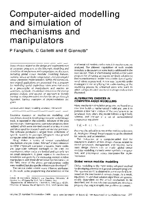 (PDF) Computer-aided modelling and simulation of mechanisms and ...