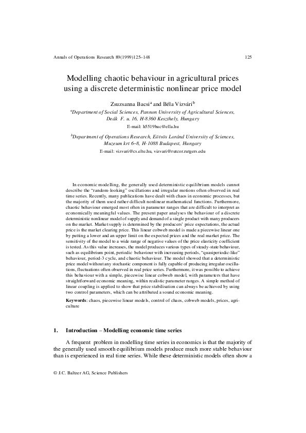 (PDF) Modelling chaotic behaviour in agricultural pricesusing a ...