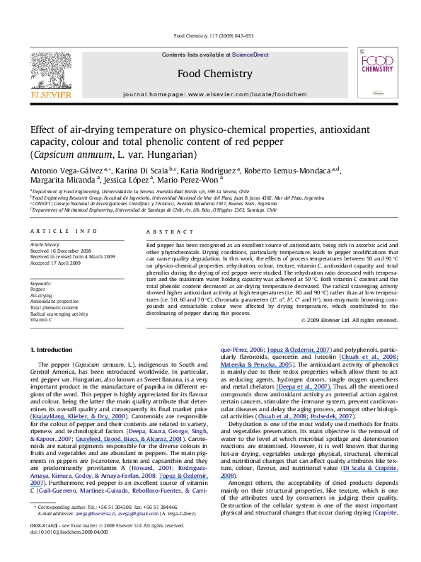 (PDF) Effect of air-drying temperature on physico-chemical properties, antioxidant capacity ...