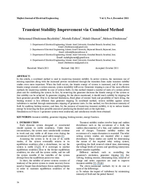 (PDF) Transient Stability Improvement via Combined Method