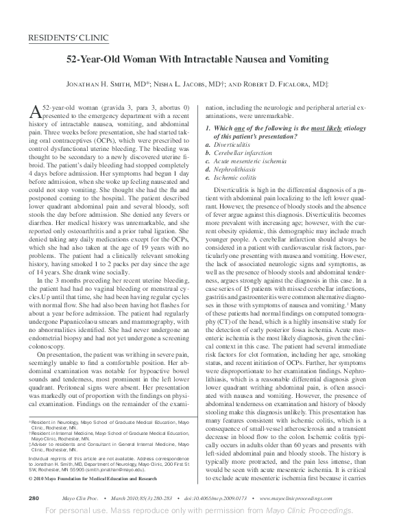 (PDF) 52-Year-Old Woman With Intractable Nausea and Vomiting