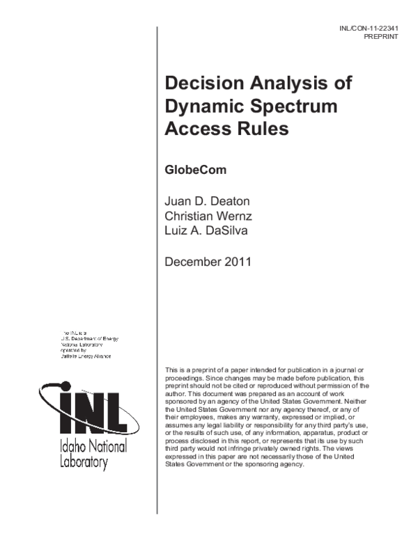 (PDF) Decision Analysis of Dynamic Spectrum Access Rules
