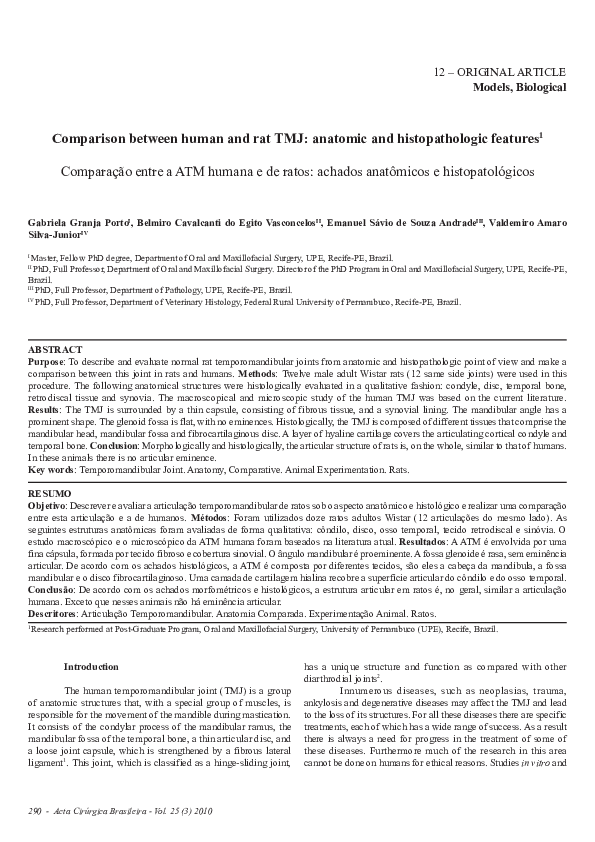 (PDF) Comparison between human and rat TMJ: anatomic and ...