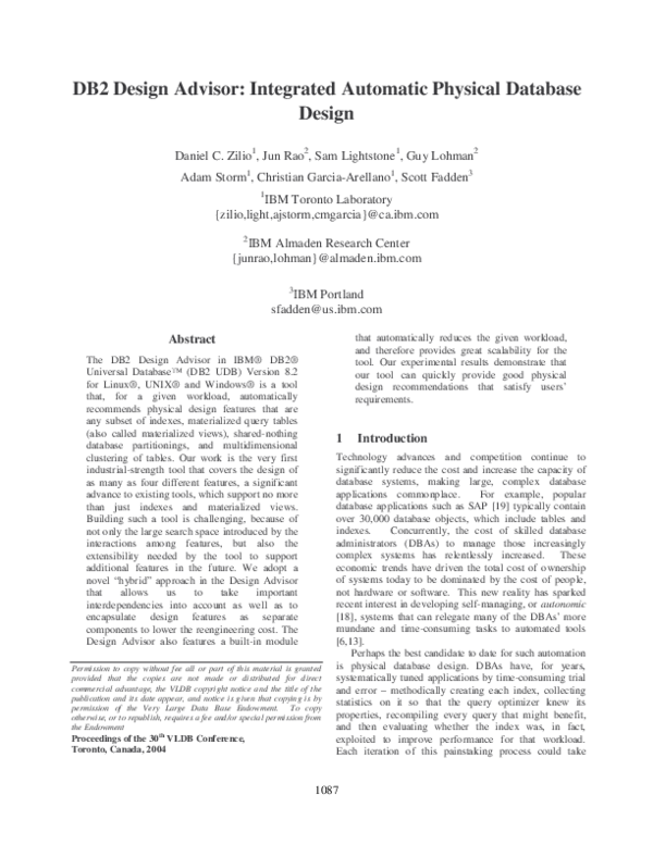 (PDF) DB2 Design AdvisorIntegrated Automatic Physical Database Design
