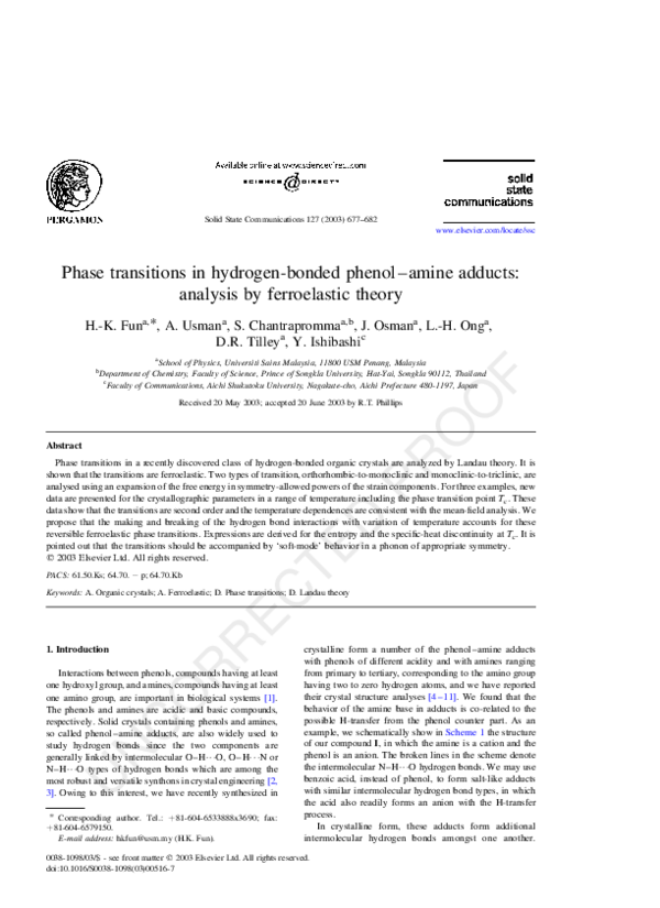 (PDF) Phase transitions in hydrogen-bonded phenol–amine adducts: analysis by ferroelastic theory