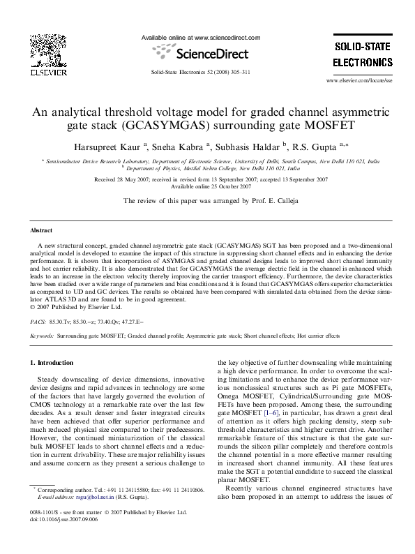 (PDF) An analytical threshold voltage model for graded channel asymmetric gate stack (GCASYMGAS ...