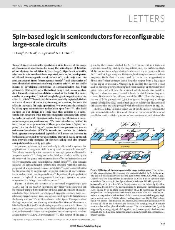 (PDF) Spin-based logic in semiconductors for reconfigurable large-scale ...