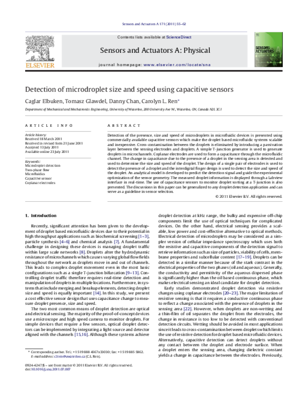 (PDF) Detection of microdroplet size and speed using capacitive sensors