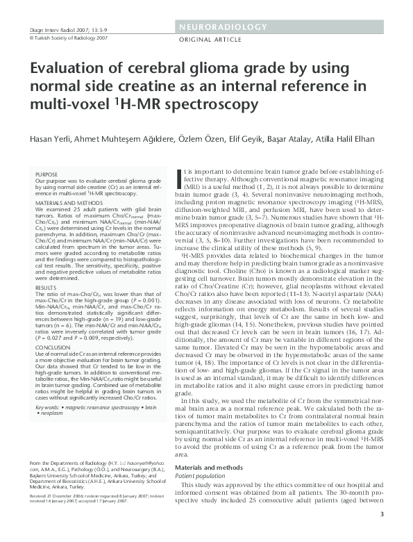 (PDF) Evaluation of cerebral glioma grade by using normal side creatine ...