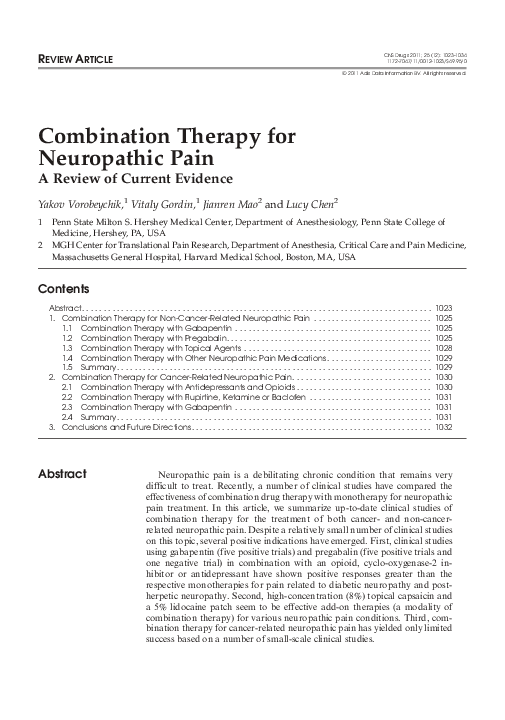 (PDF) Combination Therapy for Neuropathic Pain