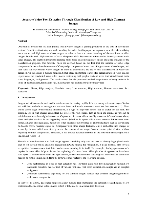 (PDF) Accurate video text detection through classification of low and ...