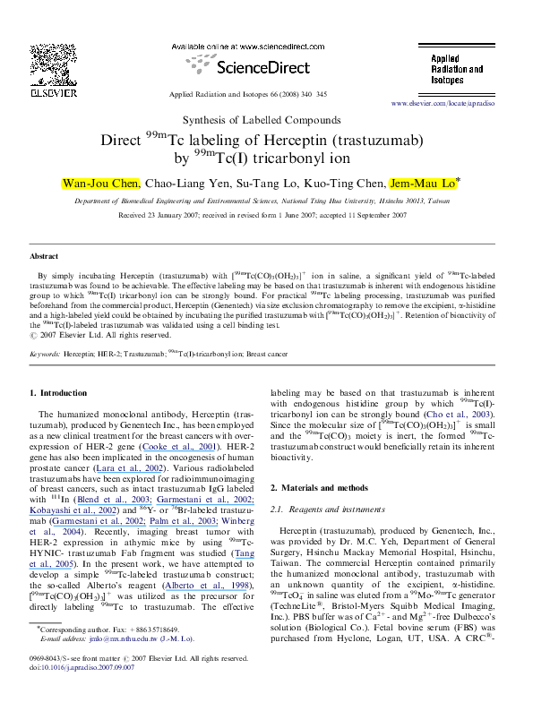 (PDF) Direct 99mTc labeling of Herceptin (trastuzumab) by 99mTc(I ...