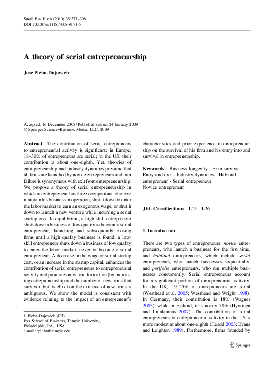(PDF) A theory of serial entrepreneurship