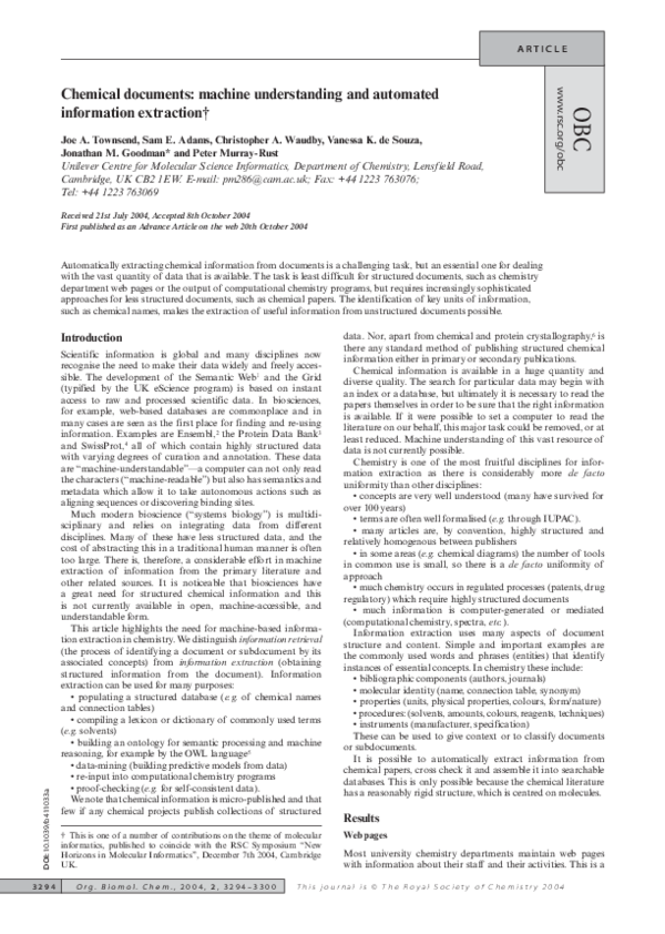 Pdf Chemical Documents Machine Understanding And Automated