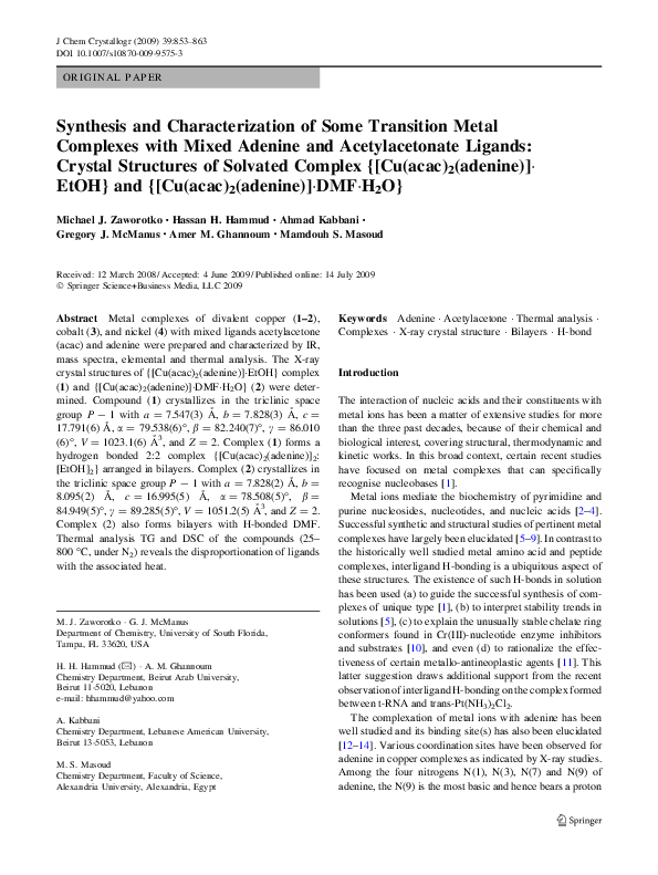 (PDF) Synthesis and Characterization of Some Transition Metal Complexes of 2Amino3 ...