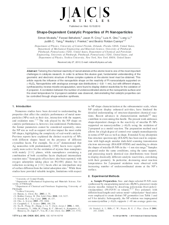(PDF) Catalytic Properties of Shape-Selective Pt Nanoparticles