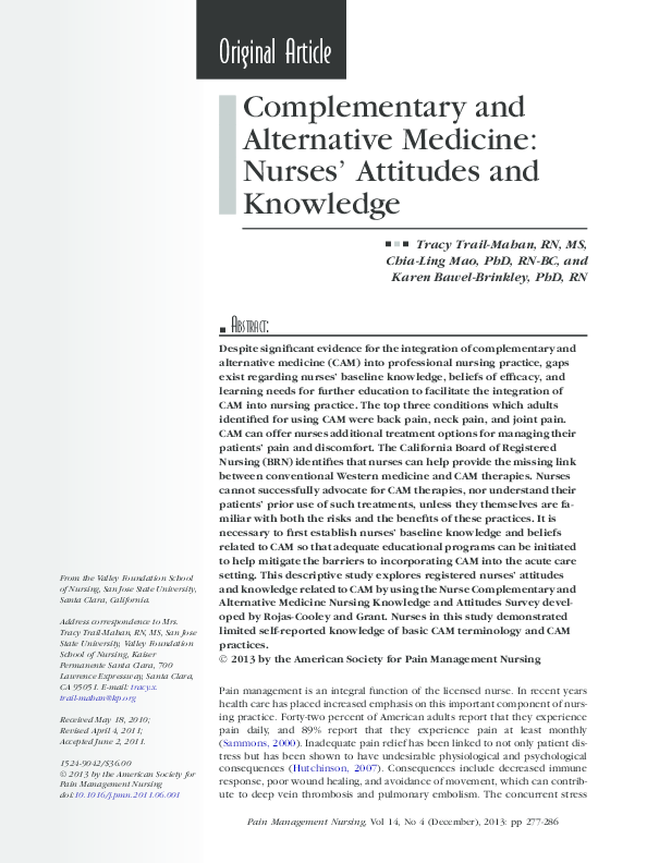 (PDF) Complementary and Alternative Medicine: Nurses’ Attitudes and Knowledge
