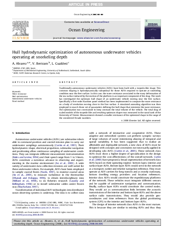 (PDF) Hull hydrodynamic optimization of autonomous underwater vehicles operating at snorkeling depth