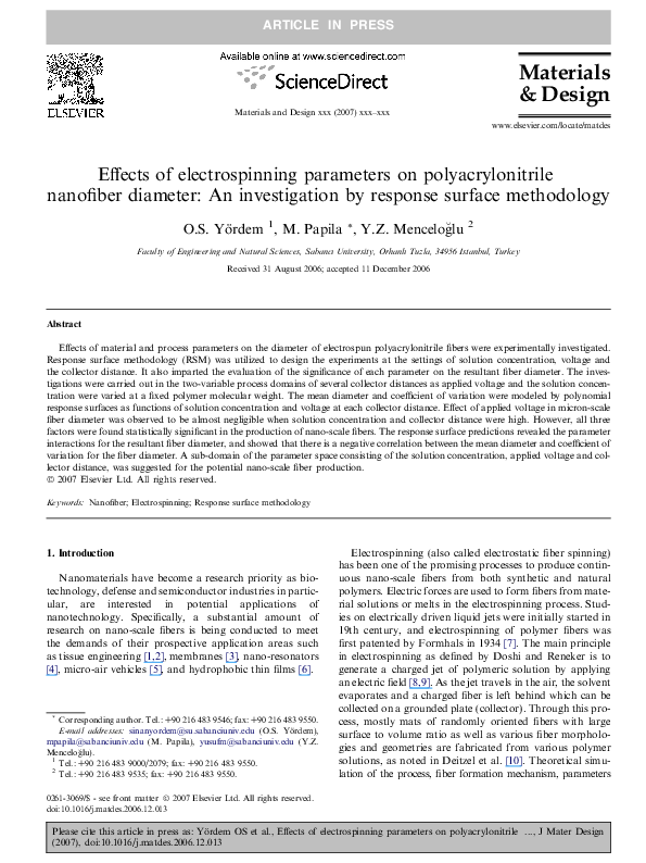 (PDF) Effects of electrospinning parameters on polyacrylonitrile nanofiber diameter: An ...